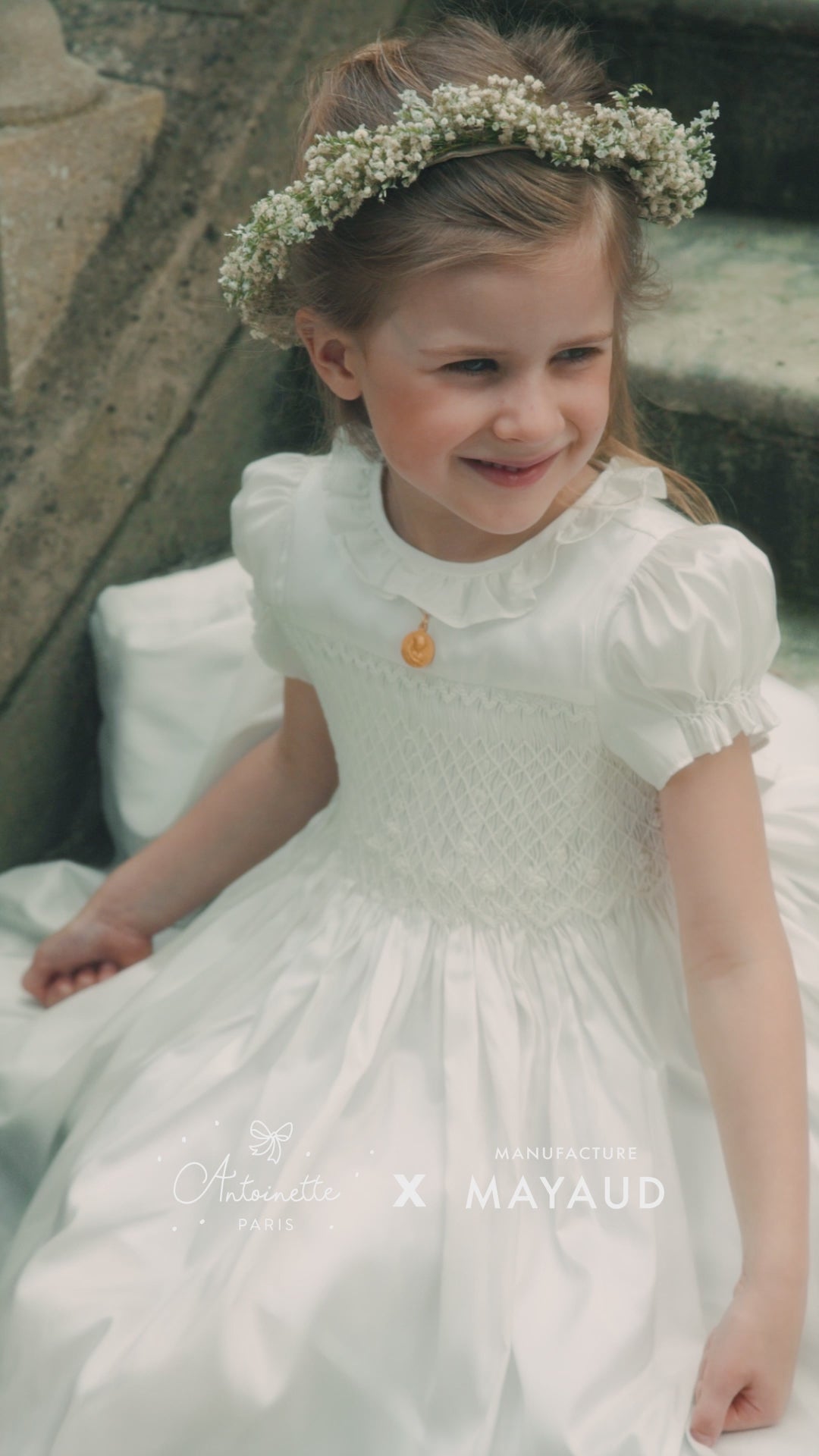 Colombe White Silk Ceremony Girl Dress